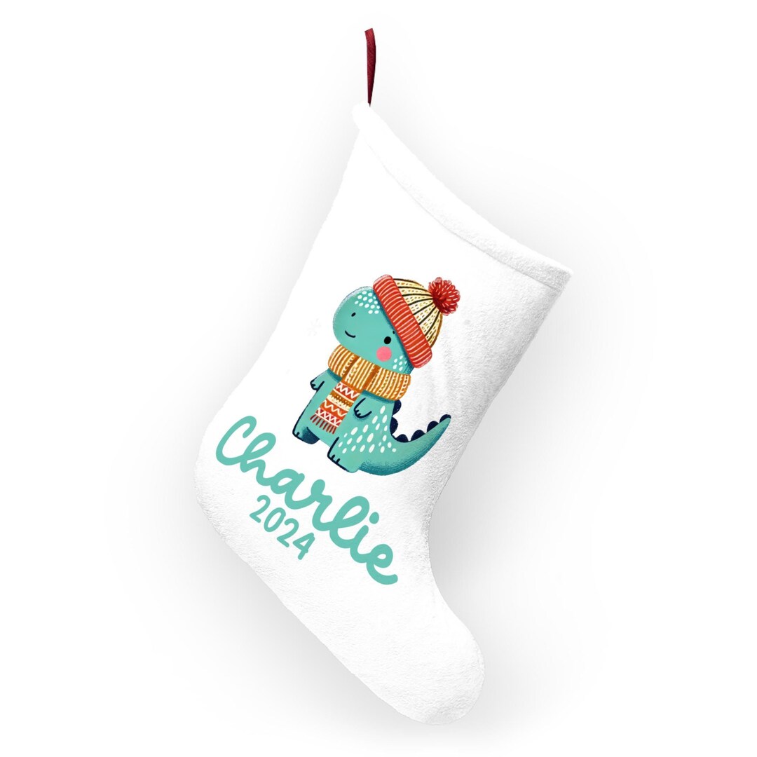 Personalized Cute Dinosaur Christmas Stocking, Custom Dinosaur ...