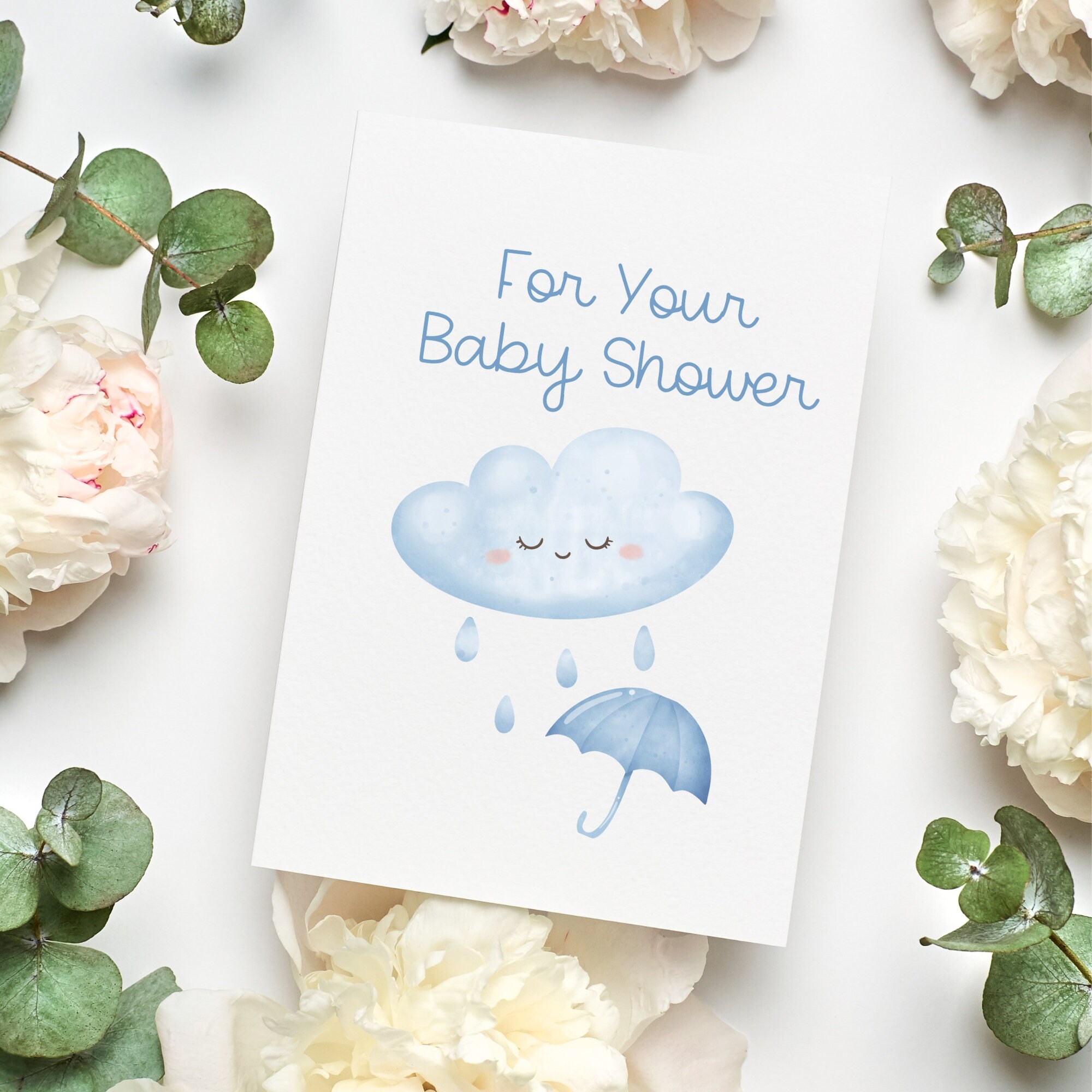 Printable Baby Shower Card, Digital Baby Shower Card, Cute Cloud and ...