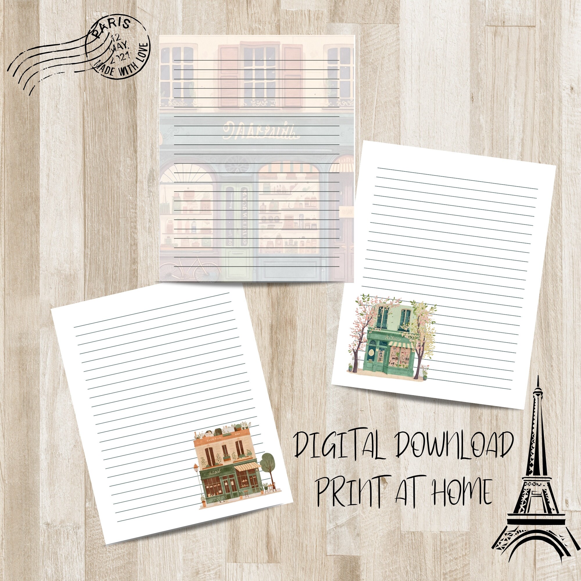 6 Page Pretty Paris Shops & Cafe Printable Stationery Set, Paris ...