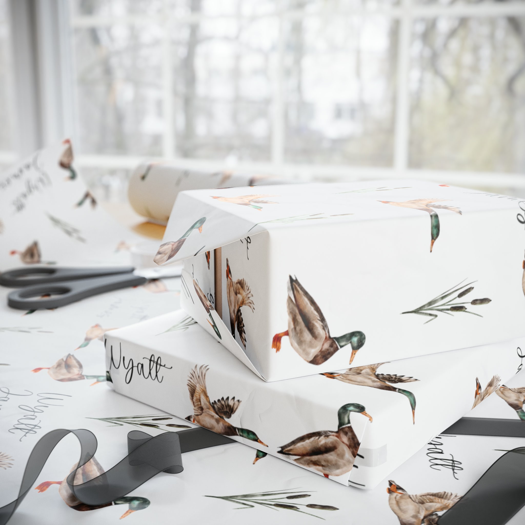 Personalized Flying Mallard Wrapping Paper, Personalized Duck Gift Wrap With Name, Custom Duck ...