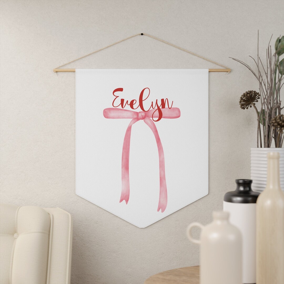 Personalized Pink Coquette Bow Pennant Wall Hanging, Custom Girls Pink ...