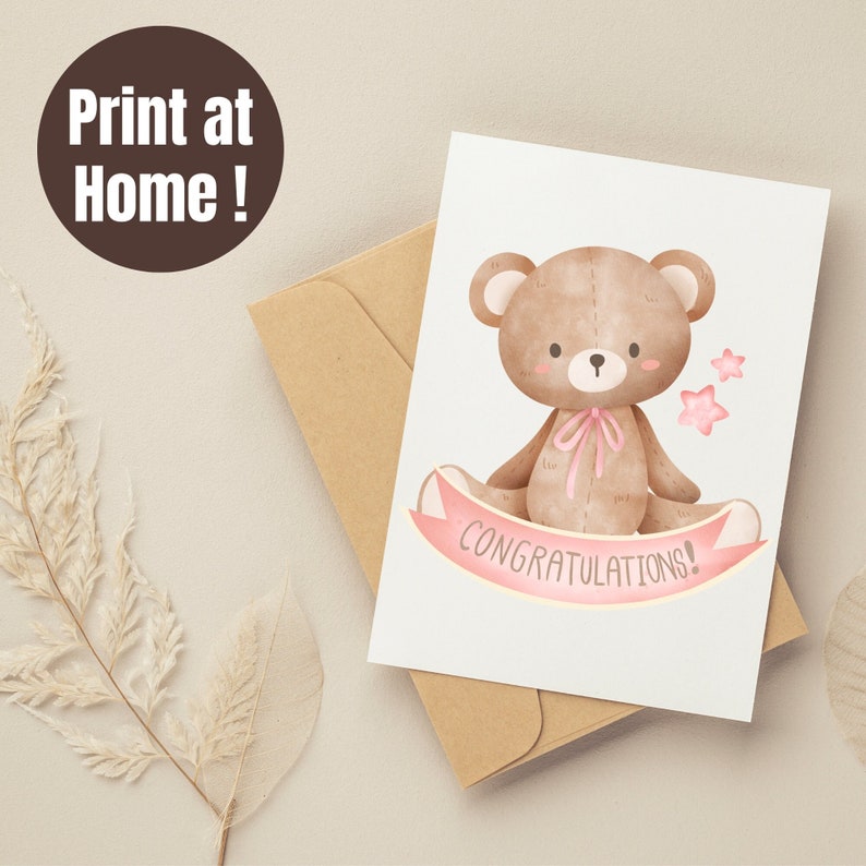 Printable Baby Shower Card, Digital Baby Shower Card, Digital Teddy ...