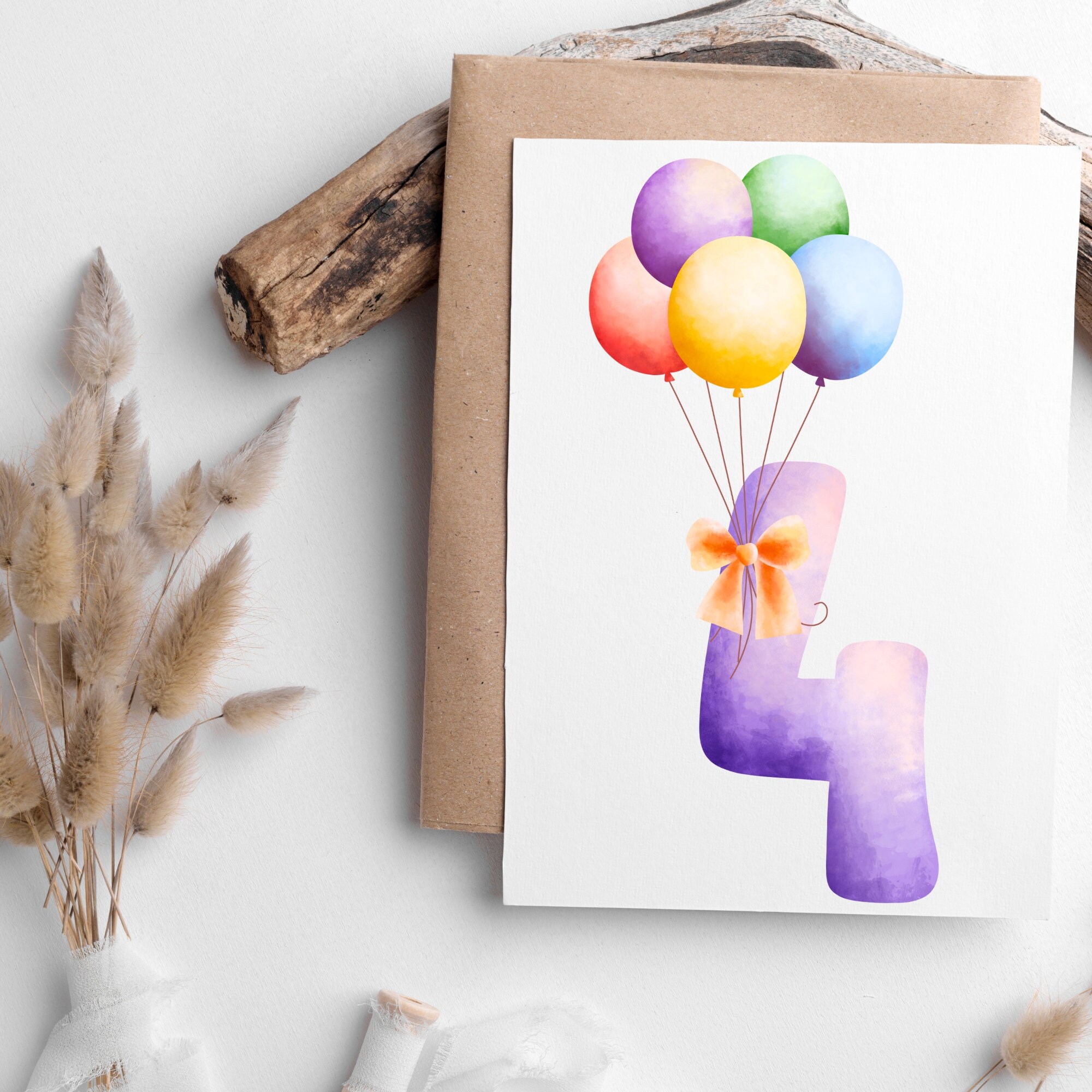 Printable Cute Gender-neutral 4th Birthday Card, 5x7 Digital Gender ...