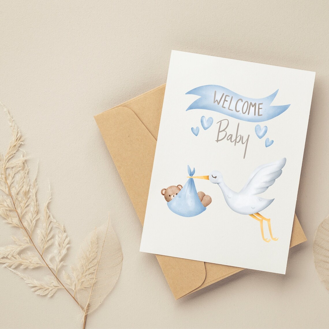 Printable Stork Baby Shower Greeting Card Digital Baby Shower - Etsy