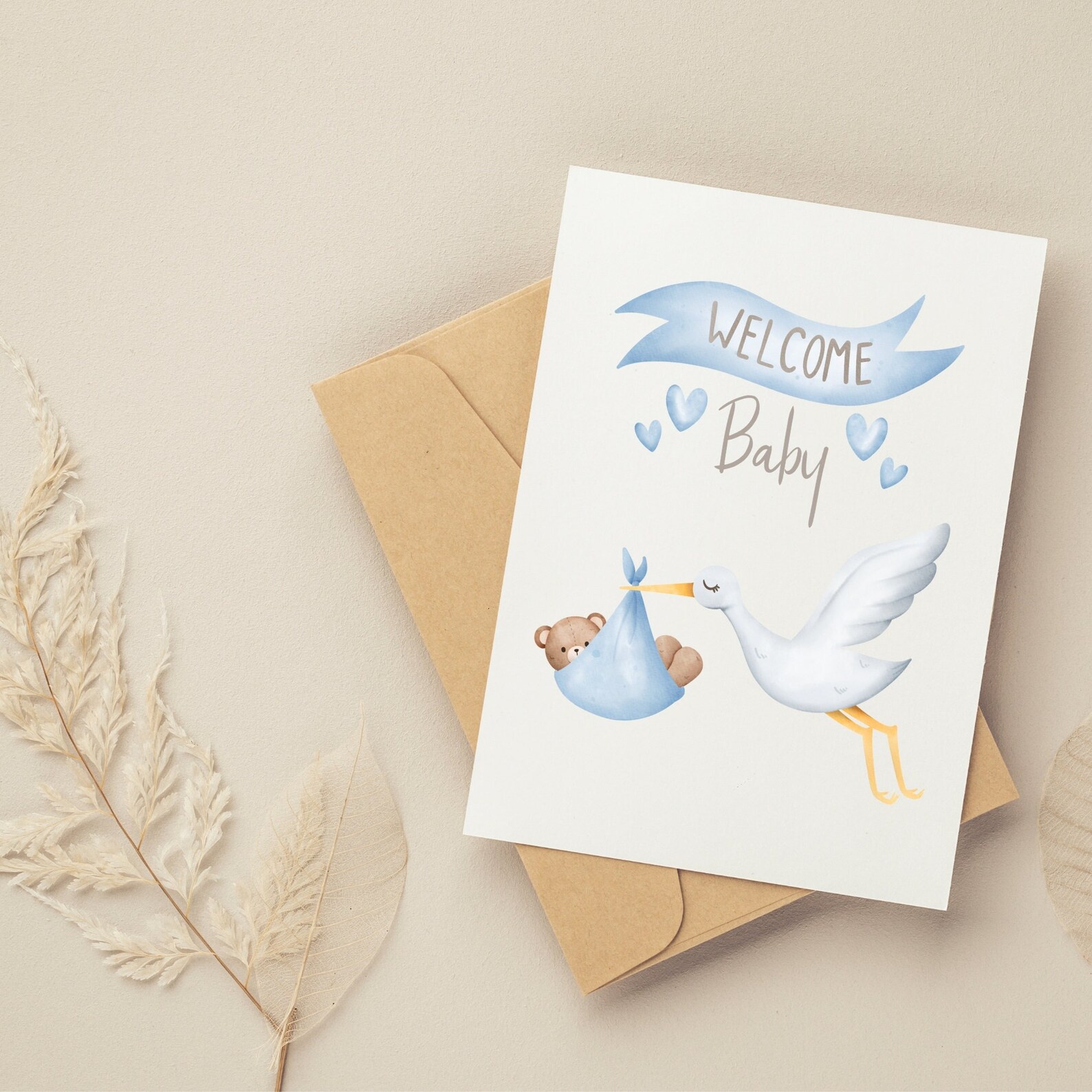 Printable Stork Baby Shower Greeting Card, Digital Baby Shower Card ...