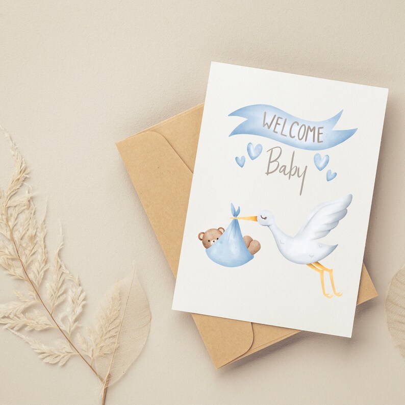 Printable Stork Baby Shower Greeting Card, Digital Baby Shower Card ...