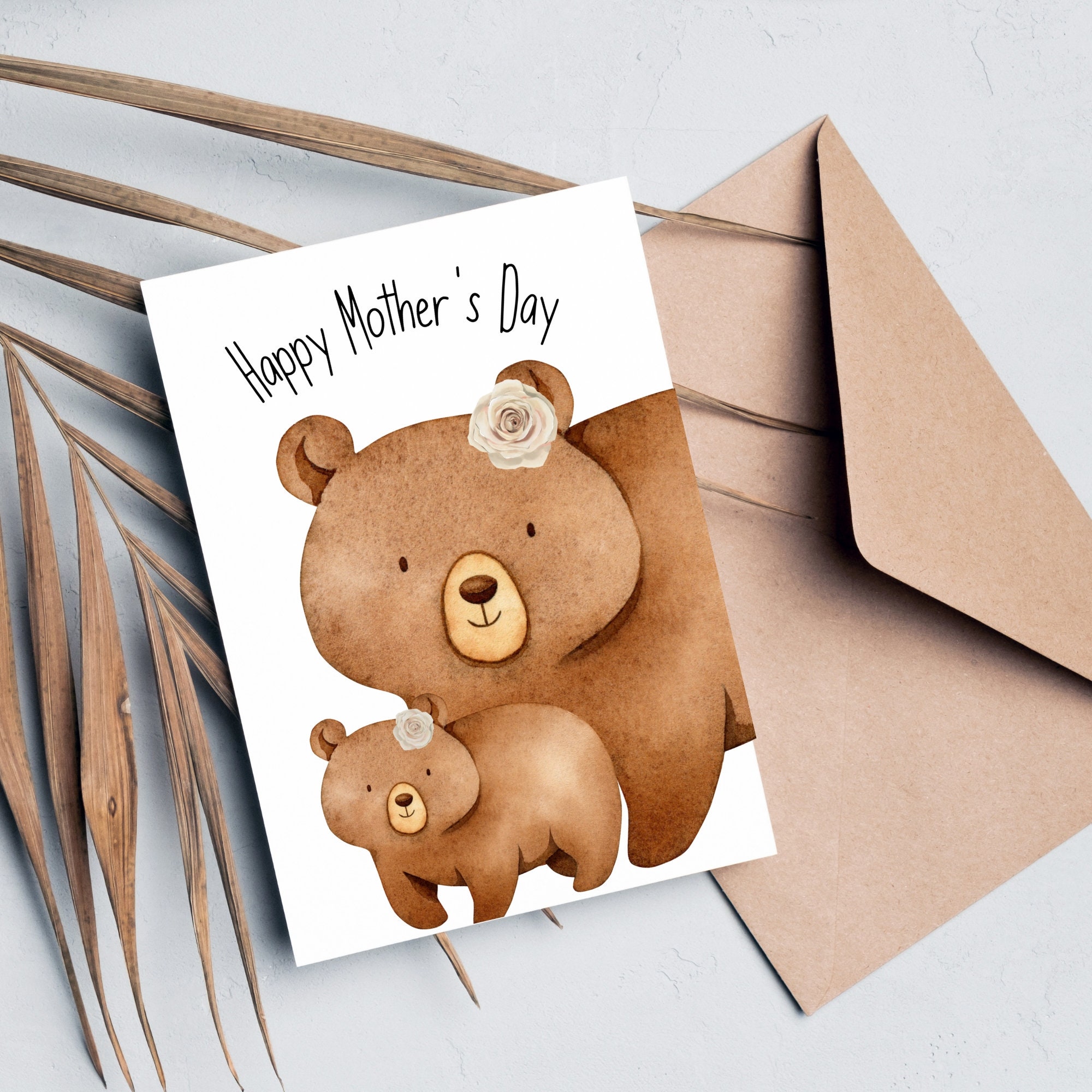 Printable Boho Mama Bear and Baby Bear Digital Mother's Day Card, 5x7 ...