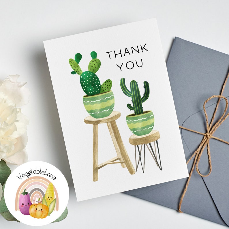 Printable Boho Cactus Digital Thank You Card Digital - Etsy