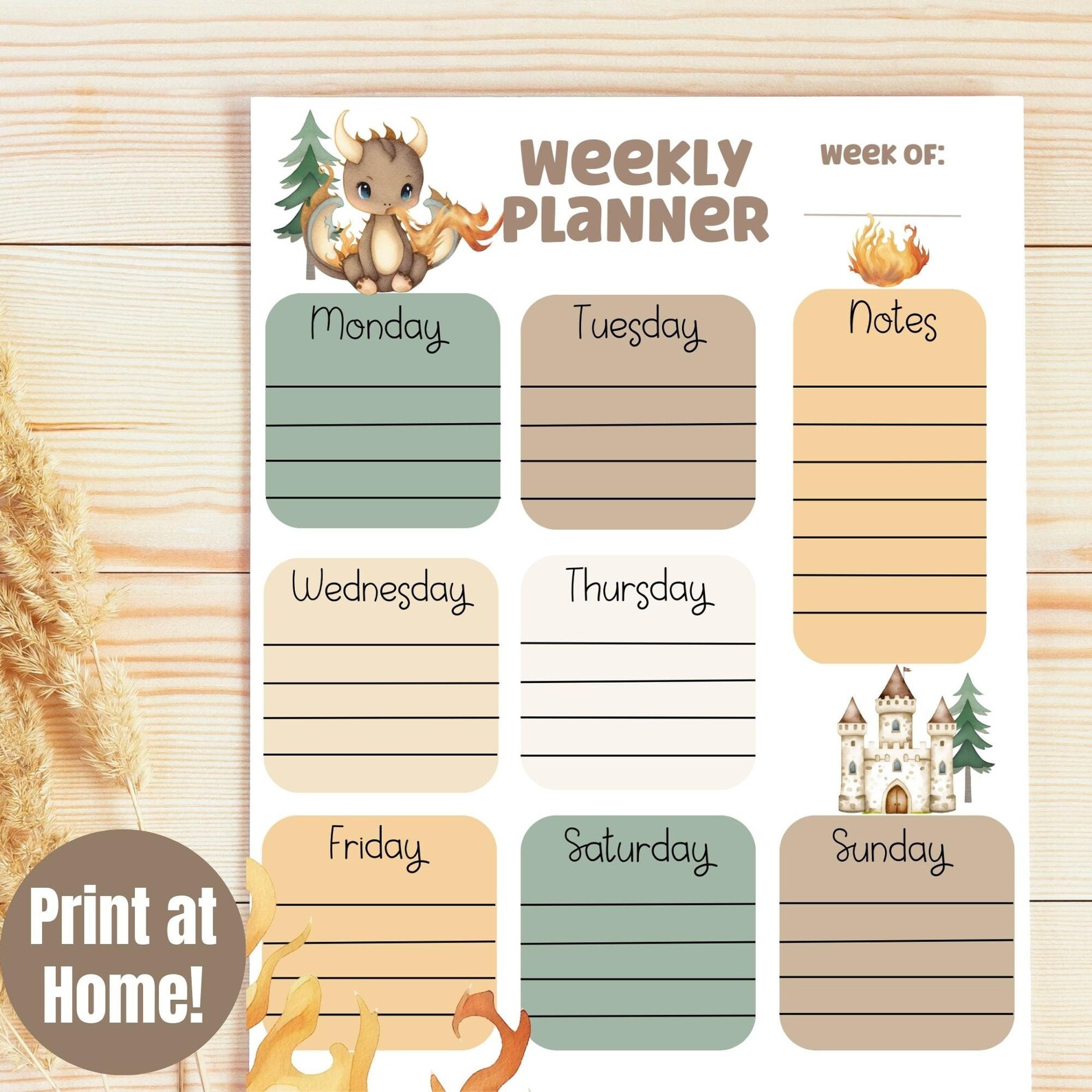 Boho Cute Dragon Weekly Digital Planner Printable, Instant Download ...
