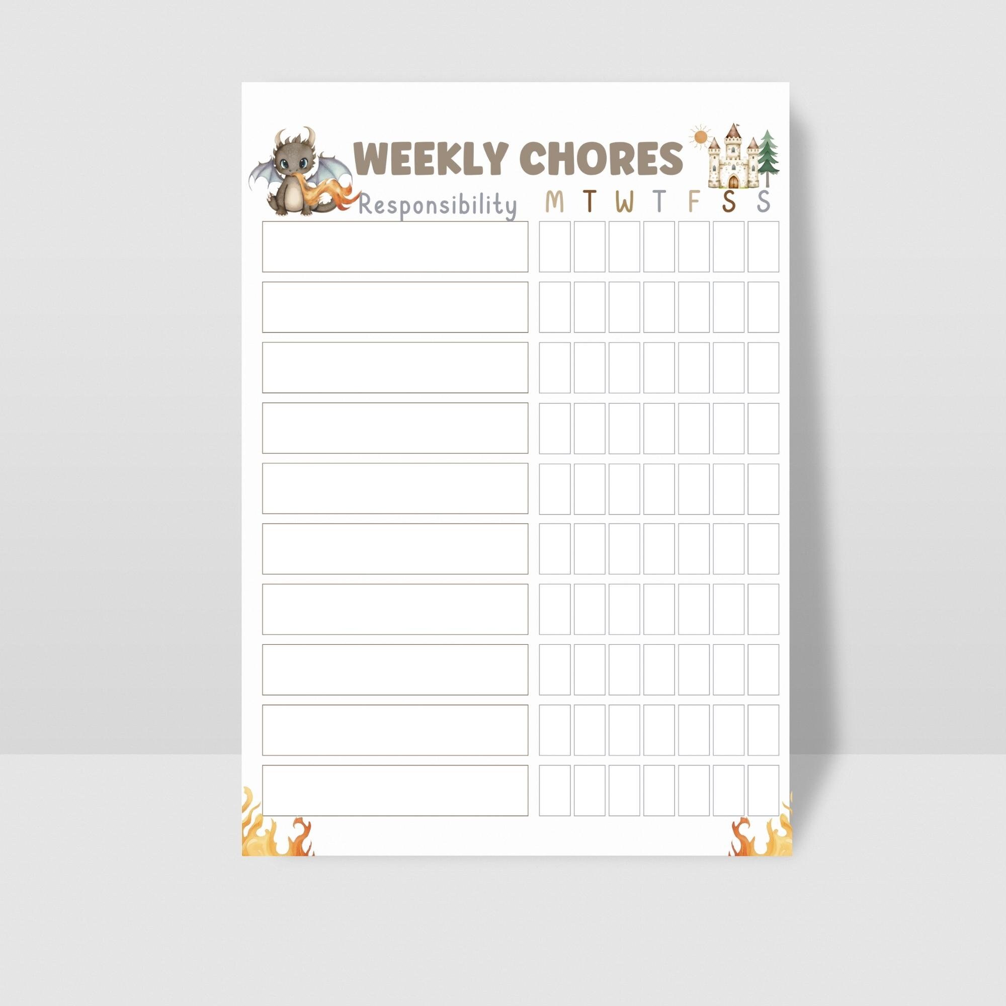 Dragon Printable Kids Weekly Chore Chart, Kids Printable Chore Chart ...