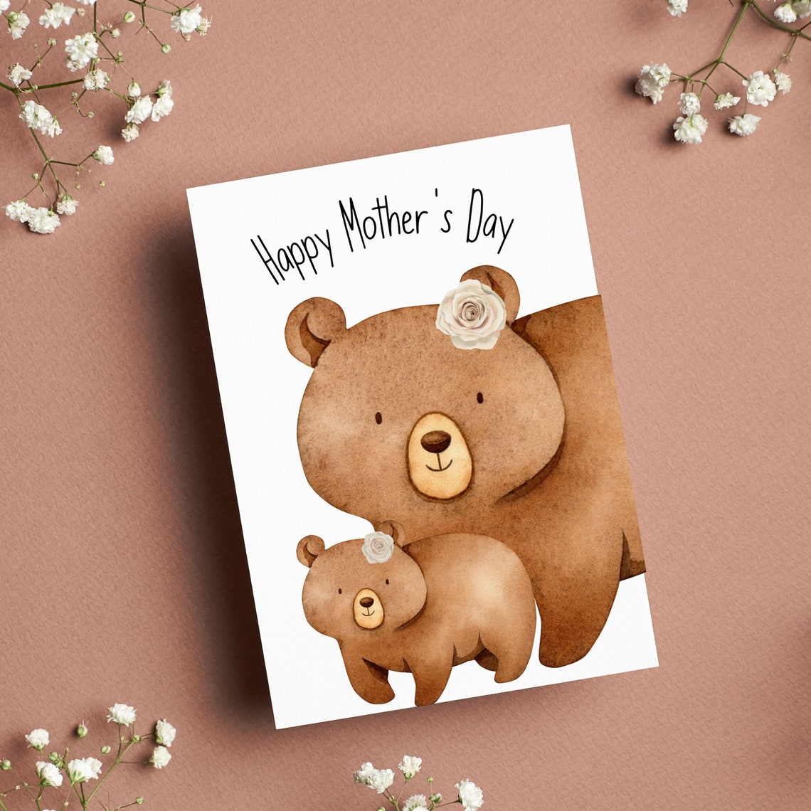 Printable Boho Mama Bear and Baby Bear Digital Mother's Day Card, 5x7 ...