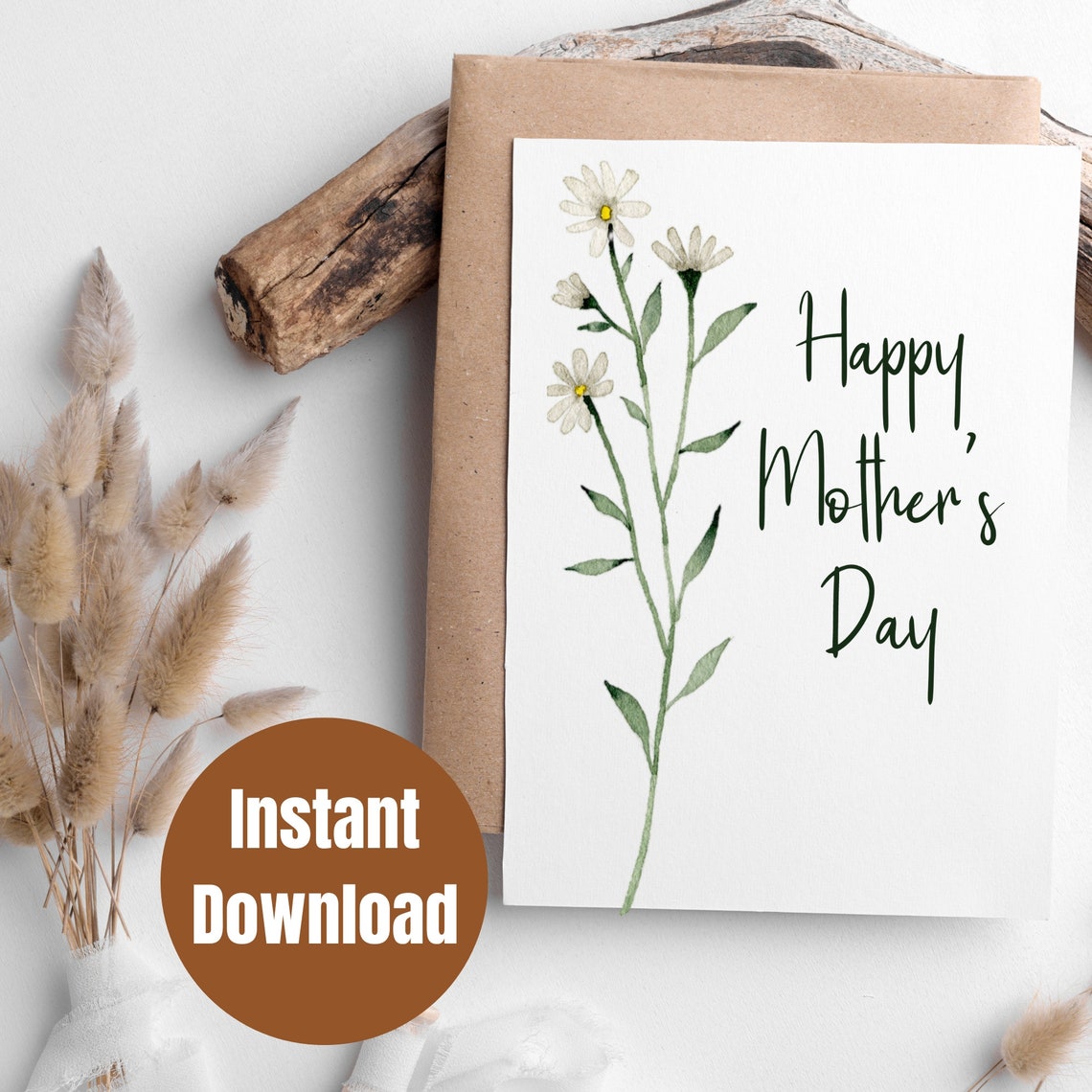 Printable Boho Daisy Floral Digital Happy Mother's Day Card, 5x7 ...