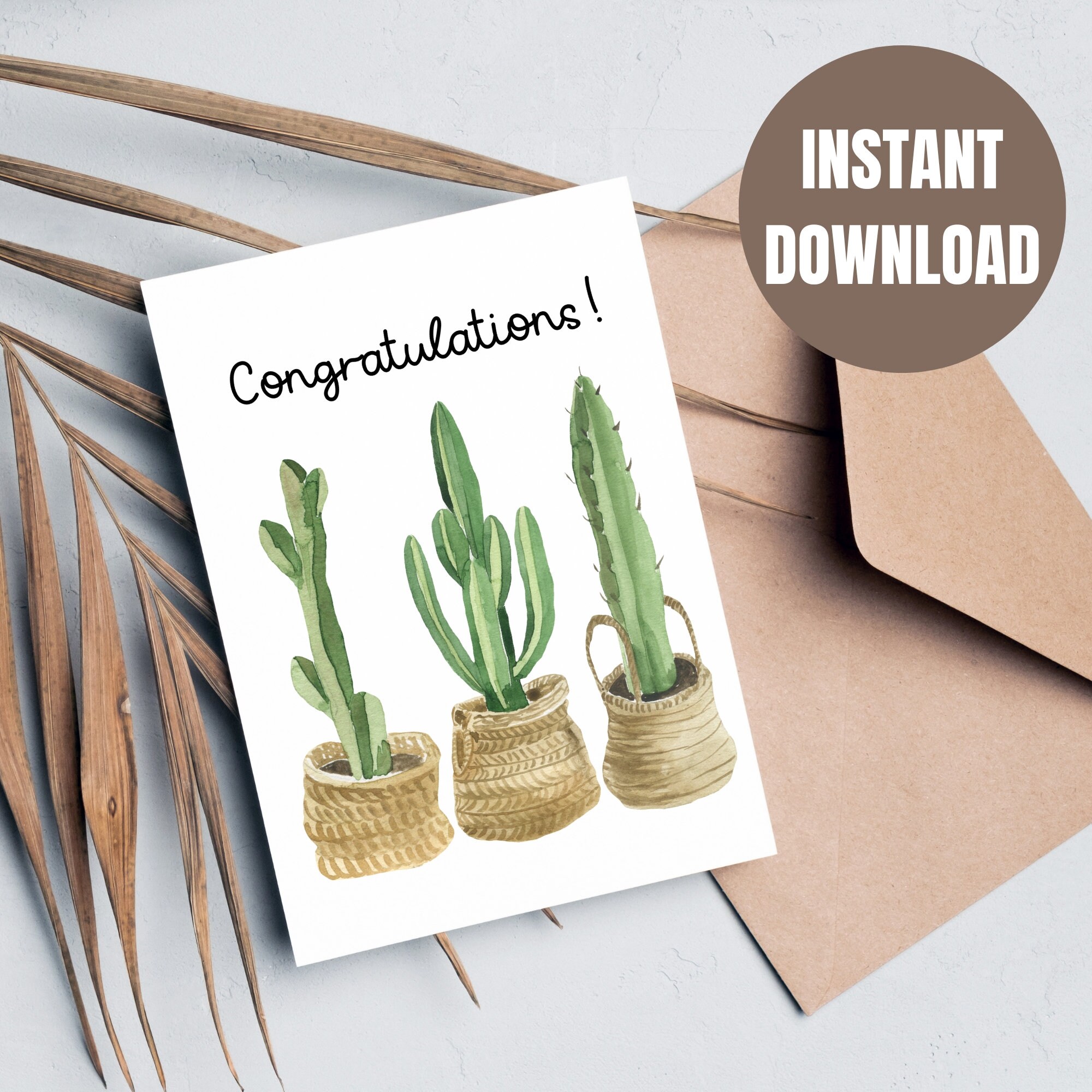 Printable Boho Cactus Digital Congratulations Card, Digital Printable ...