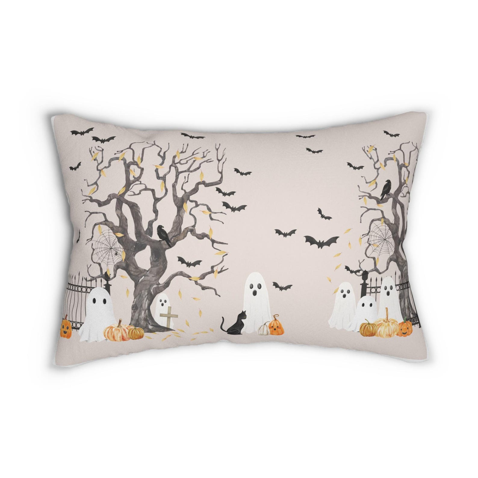 Spooky Ghosts Primitive Halloween Lumbar Pillow, Halloween Throw Pillow ...