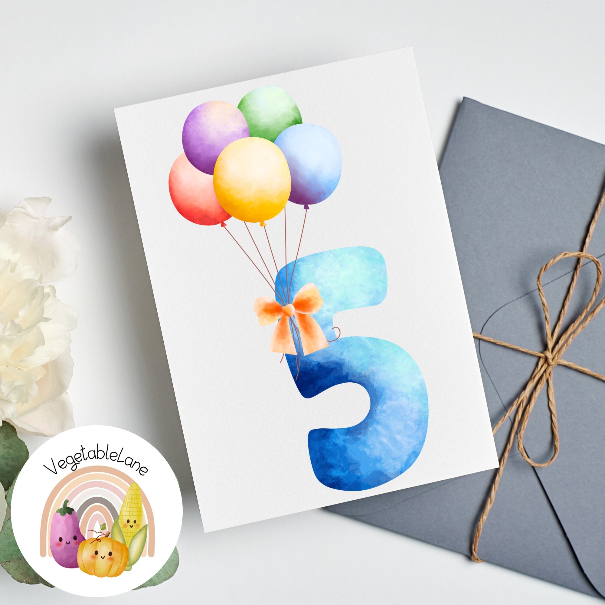 Printable Cute Gender-neutral 5th Birthday Card, 5x7 Digital Gender ...