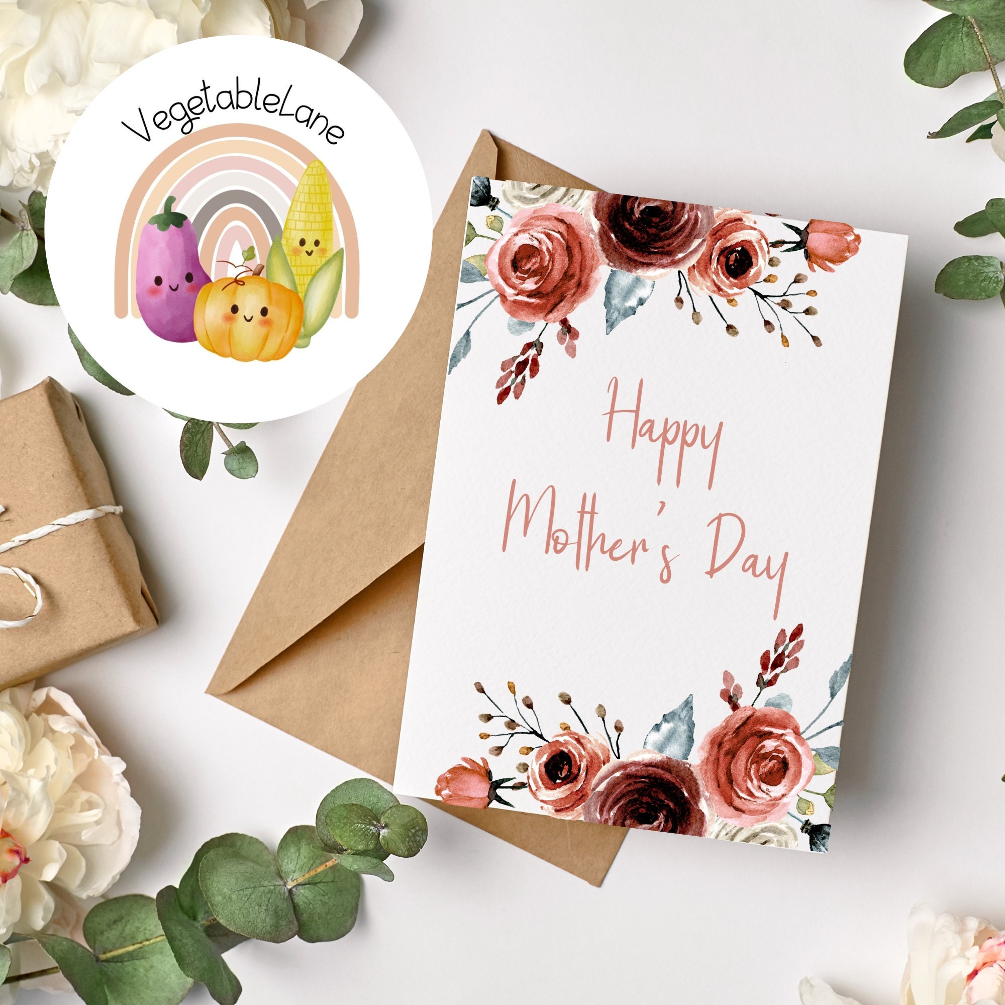 Printable Boho Terracotta Roses Floral Digital Happy Mother's Day Card ...