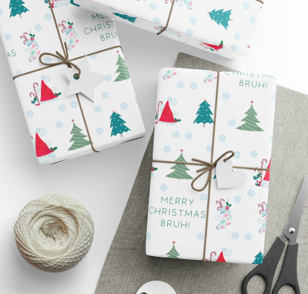 Merry Christmas Bruh Wrapping Paper for Him, Custom Christmas Gift Wrap ...