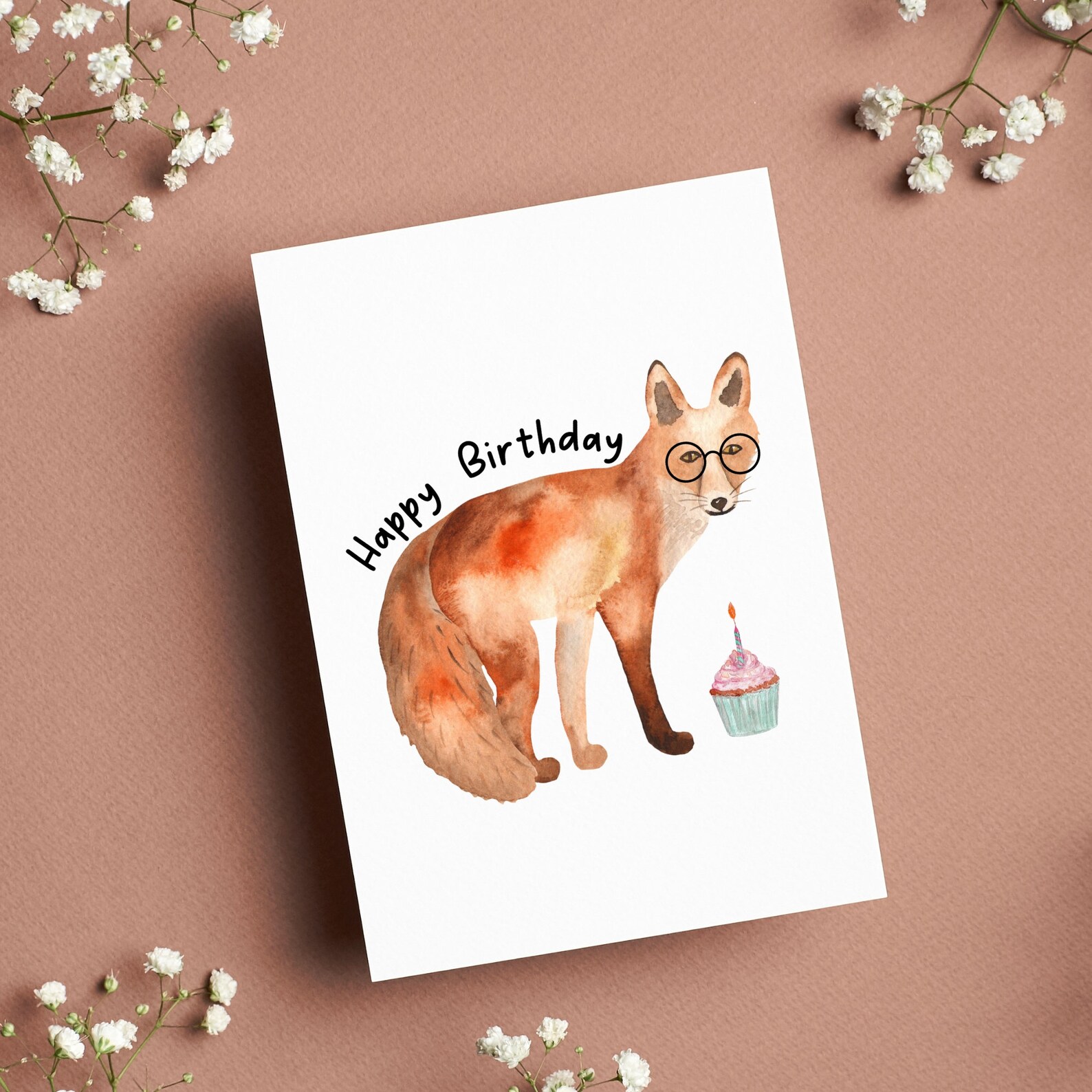 Printable Boho Fox Wearing Glassed Digital Birthday Card - Etsy