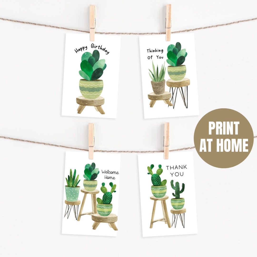 Printable Set of Four Boho House Plant and Cactus Digital Cards, 5x7 ...