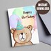 Printable Cute Bear Digital Birthday Card, Digital Printable Birthday ...