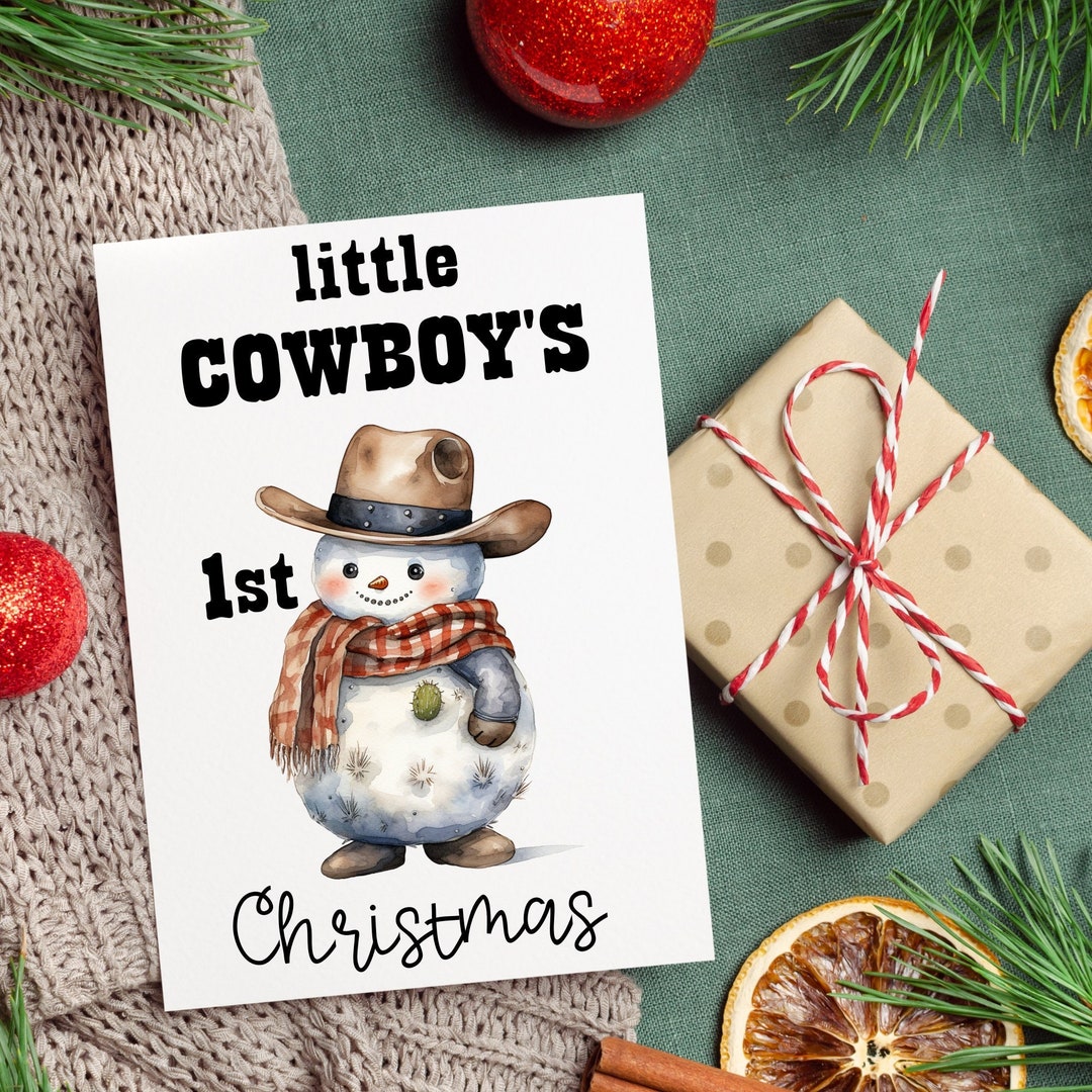 Printable Little Cowboy's 1st Christmas Digital Card, Cute Cowboy ...