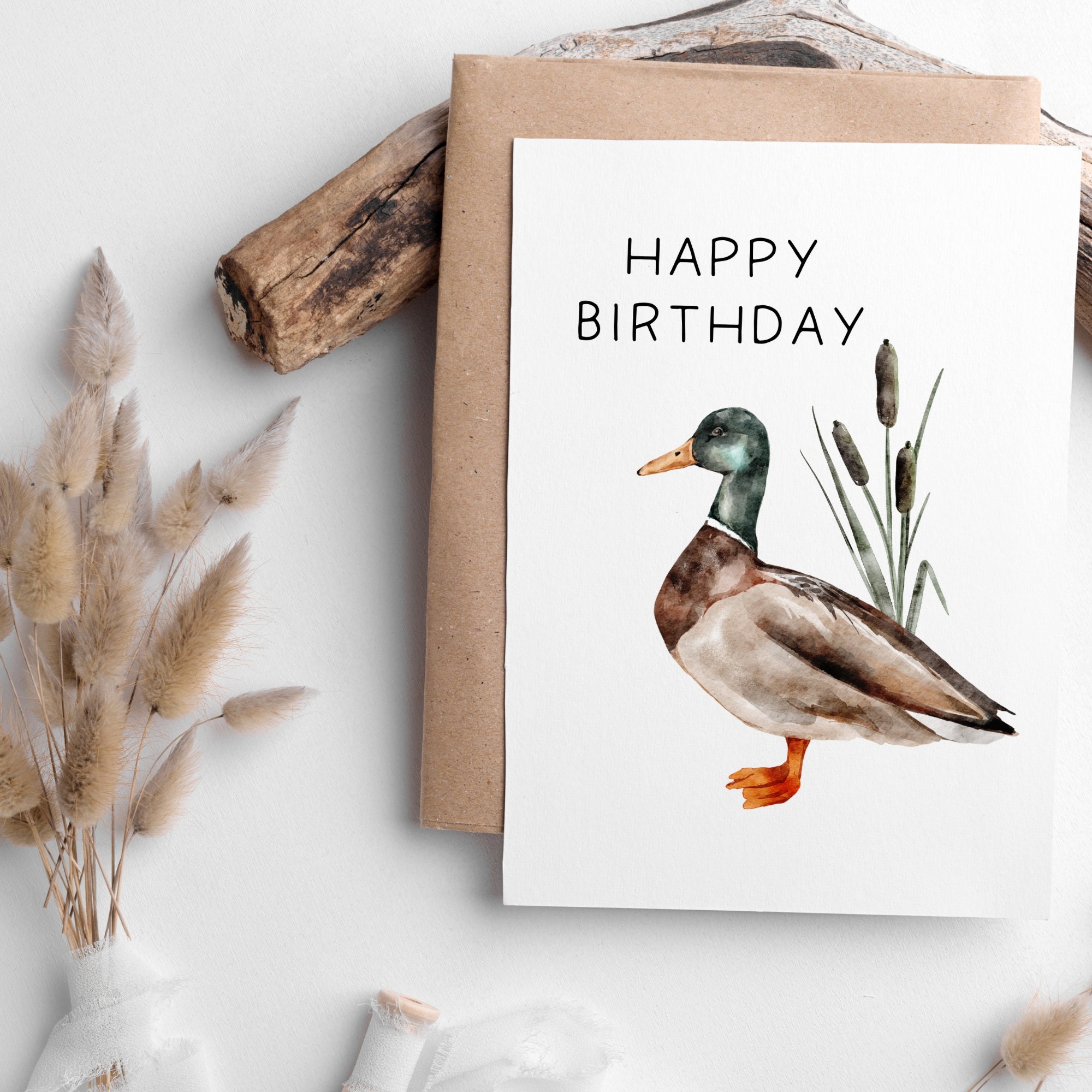 Printable Watercolor Duck Digital Birthday Card, Digital Printable Duck ...