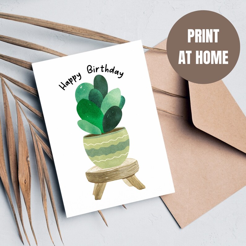 Printable Boho House Plant Digital Happy Birthday Card 5x7 - Etsy