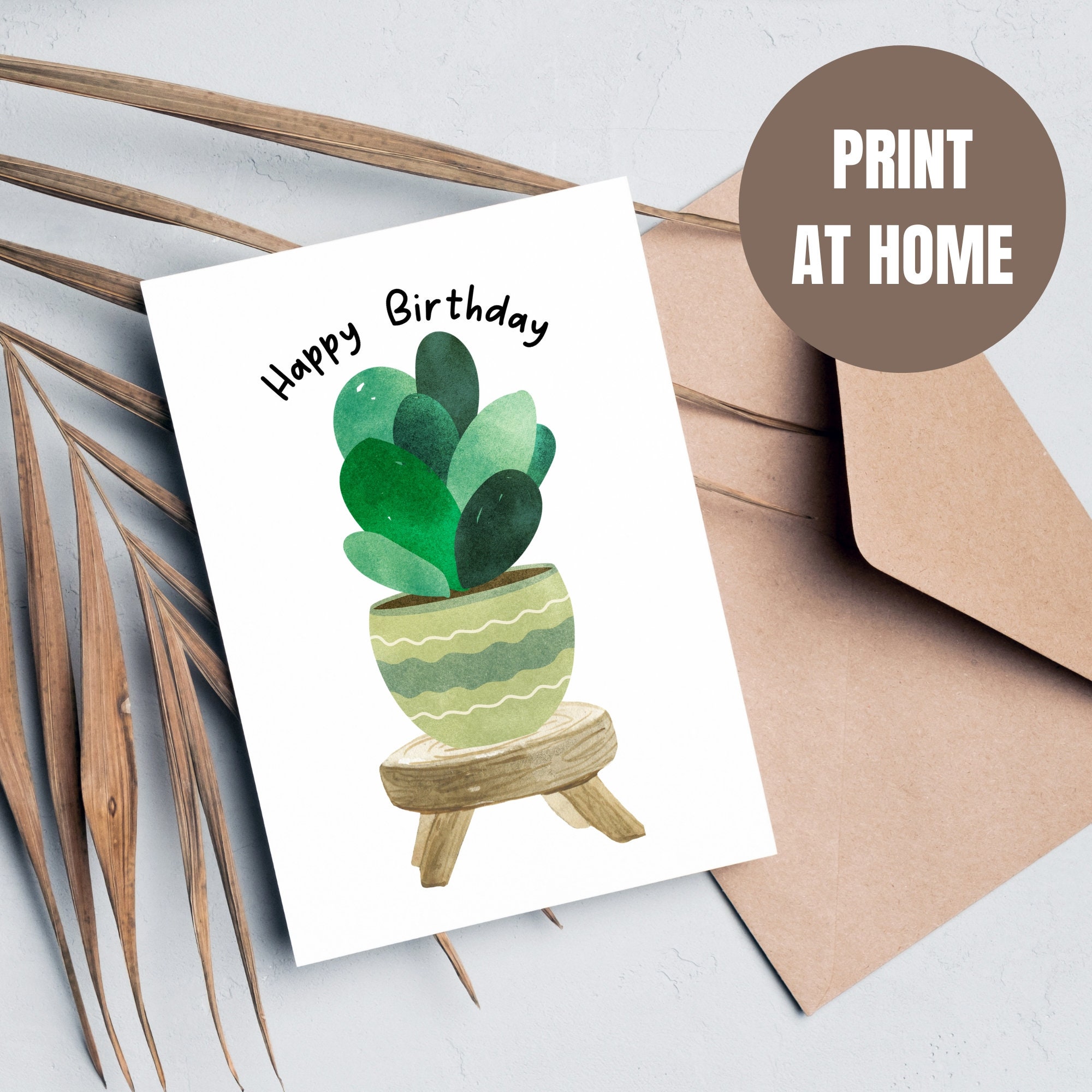 Printable Boho House Plant Digital Happy Birthday Card, 5x7 Digital ...
