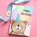 Printable Cute Bear Digital Birthday Card, Digital Printable Birthday ...