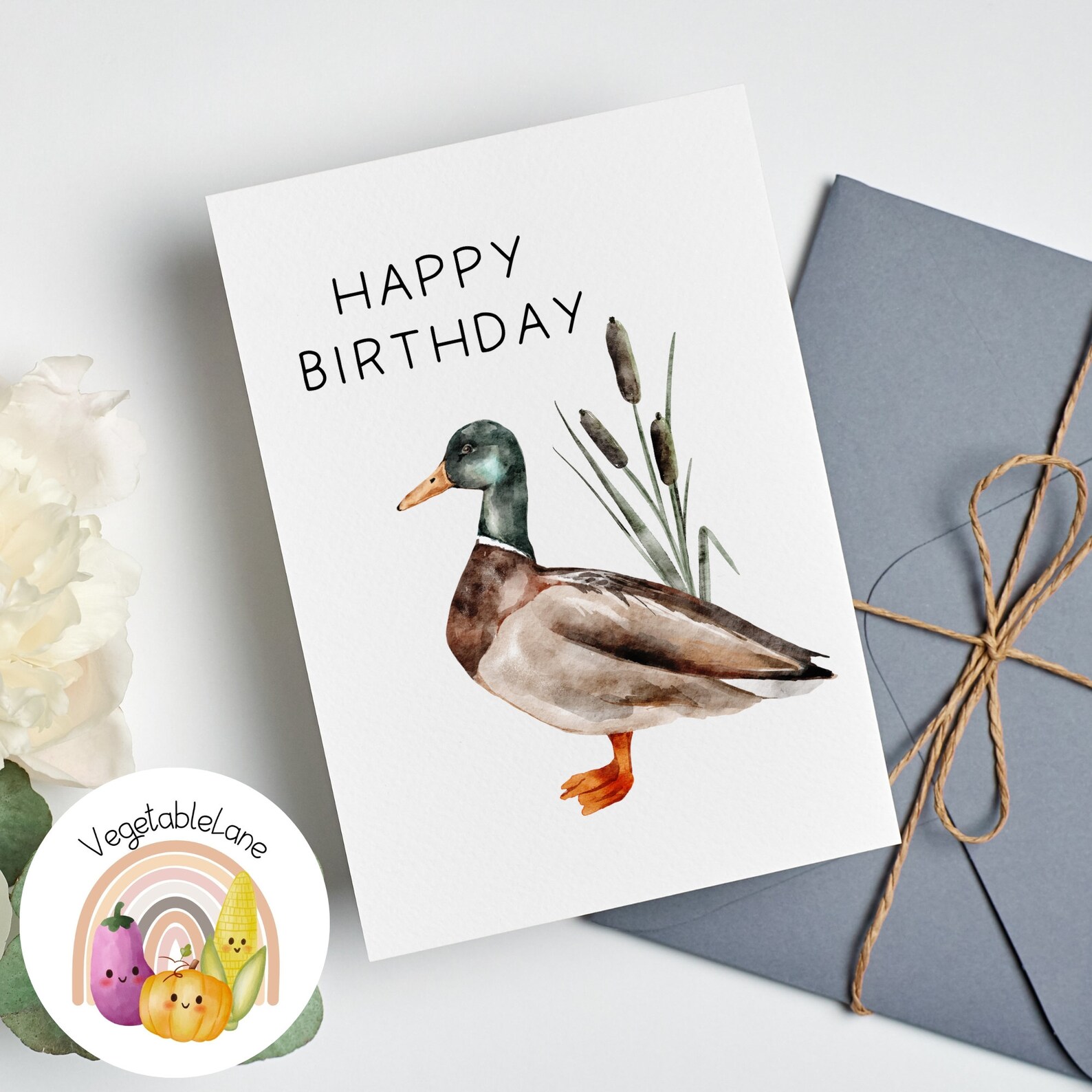 Printable Watercolor Duck Digital Birthday Card, Digital Printable Duck ...