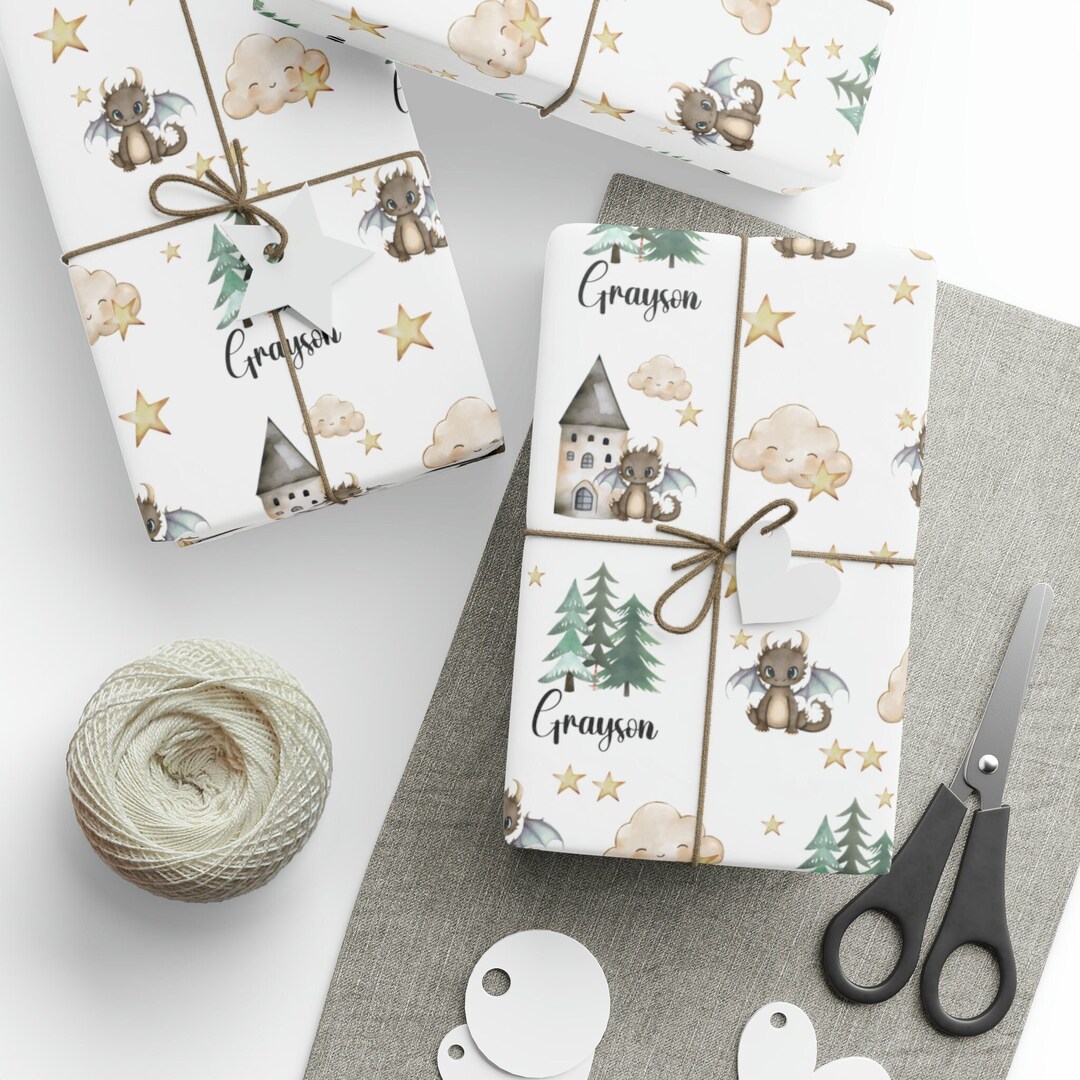 Personalized Cute Dragon Wrapping Paper for Kids, Personalized Dragon ...