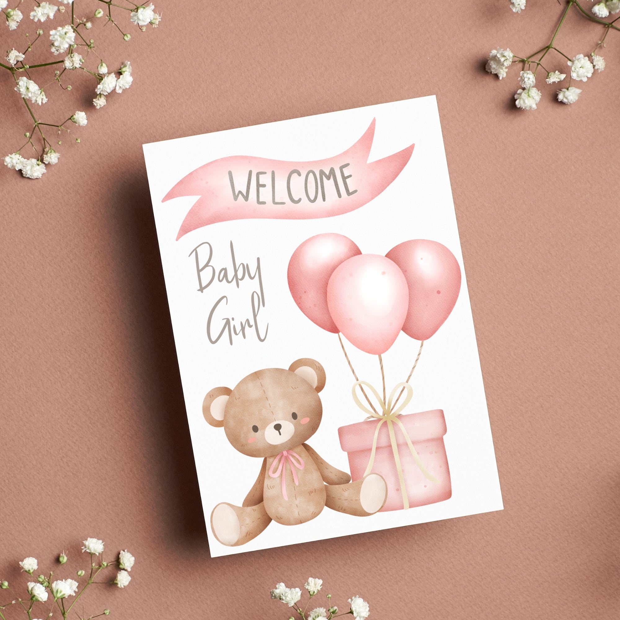 Printable Baby Shower Card, Digital Baby Shower Card, Digital Teddy ...