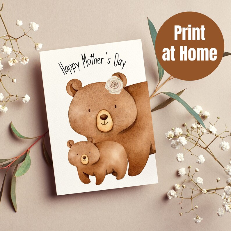 Printable Boho Baby and Mama Bear Digital Mother's Day Card, 5x7 ...