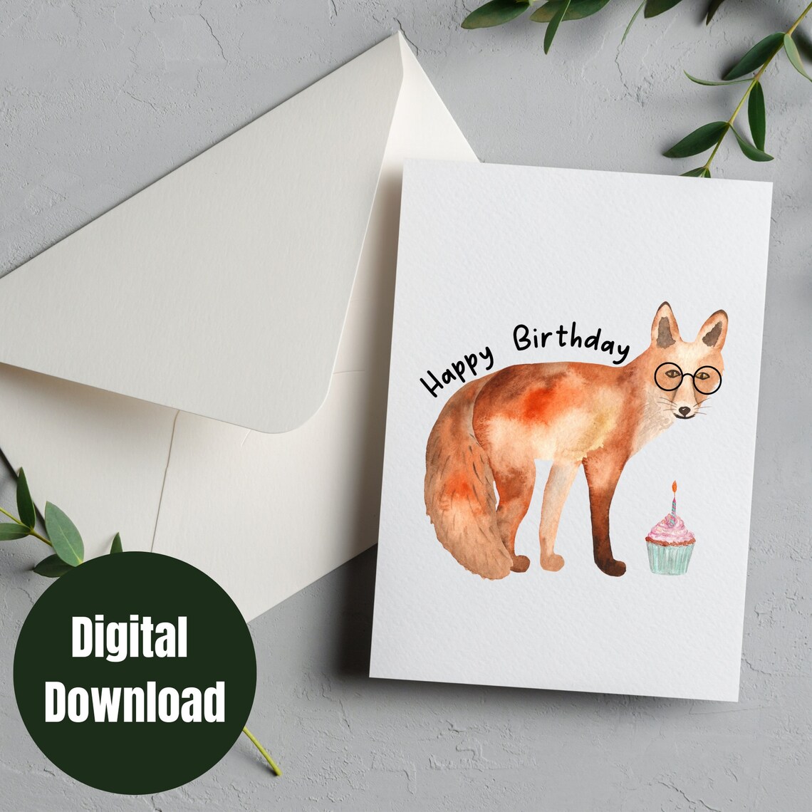 Printable Boho Fox Wearing Glassed Digital Birthday Card - Etsy