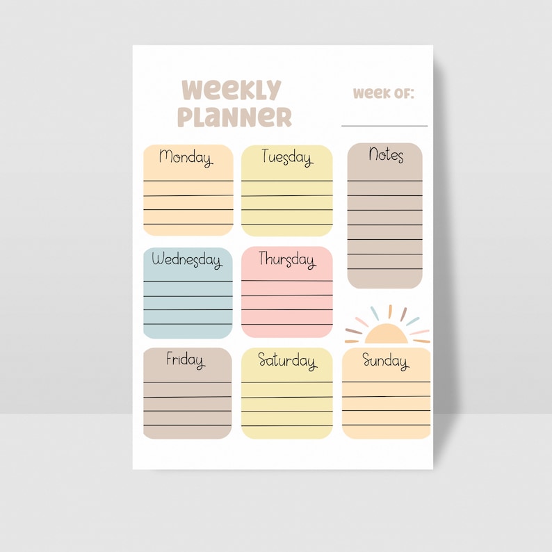 Boho Weekly Planner Printable, Instant Download, Pastel Color Digital ...