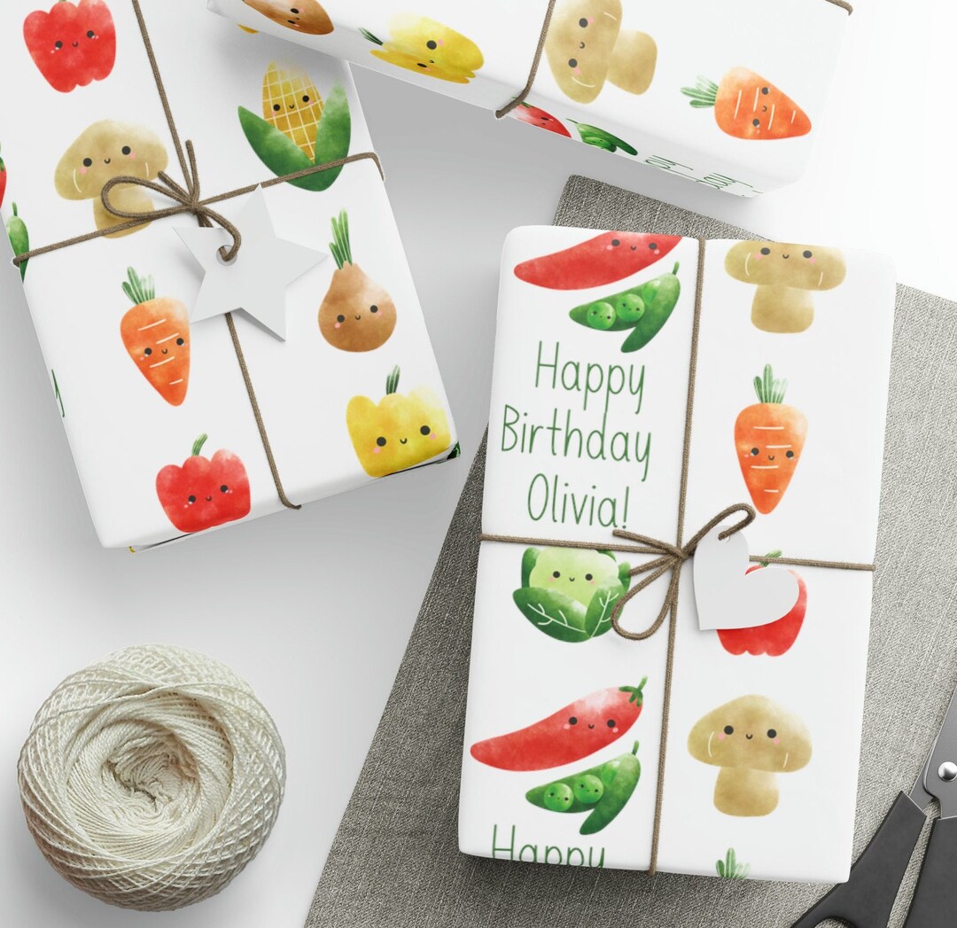Personalized Cute Vegetable Birthday Wrapping Paper, Custom Birthday ...