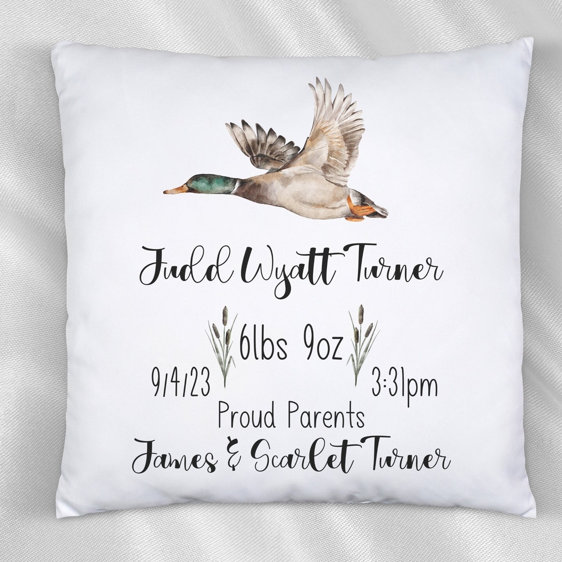 Personalized 2 Sided Mallard Birth Announcement Pillow, Personalized ...