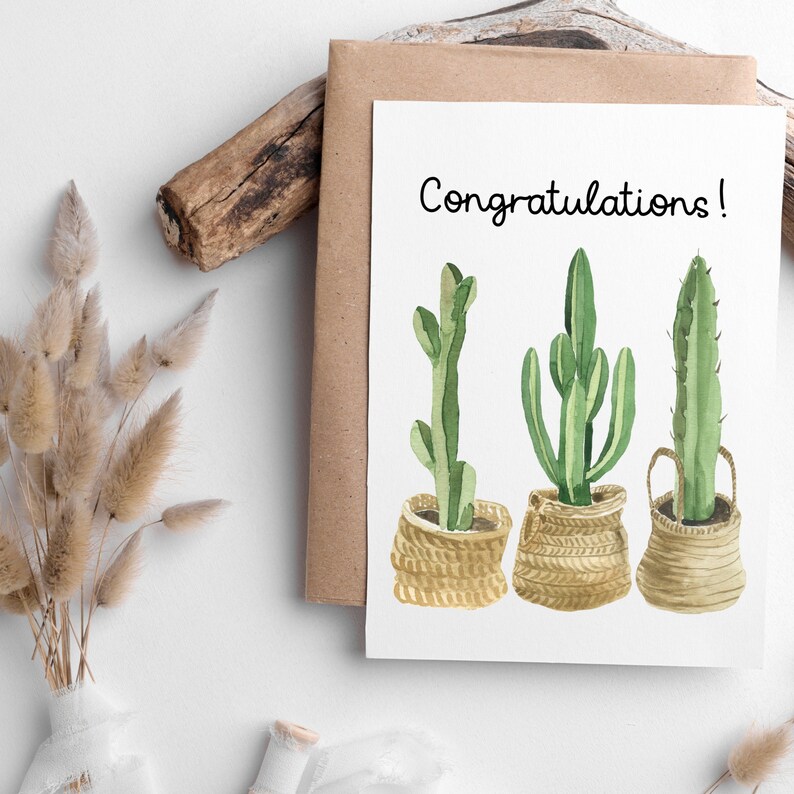 Printable Boho Cactus Digital Congratulations Card Digital - Etsy