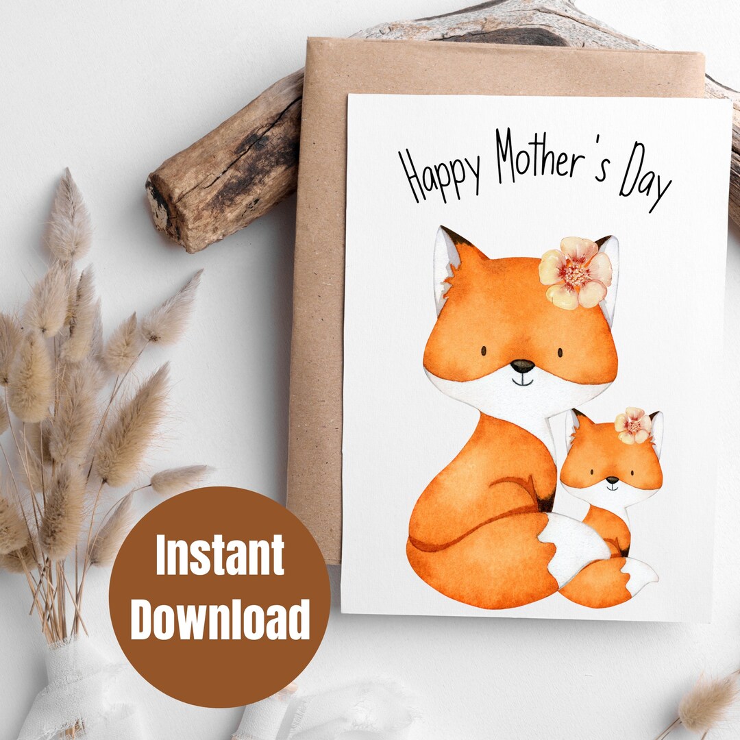 Printable Boho Baby and Mama Fox Digital Happy Mother's Day Card, 5x7 ...