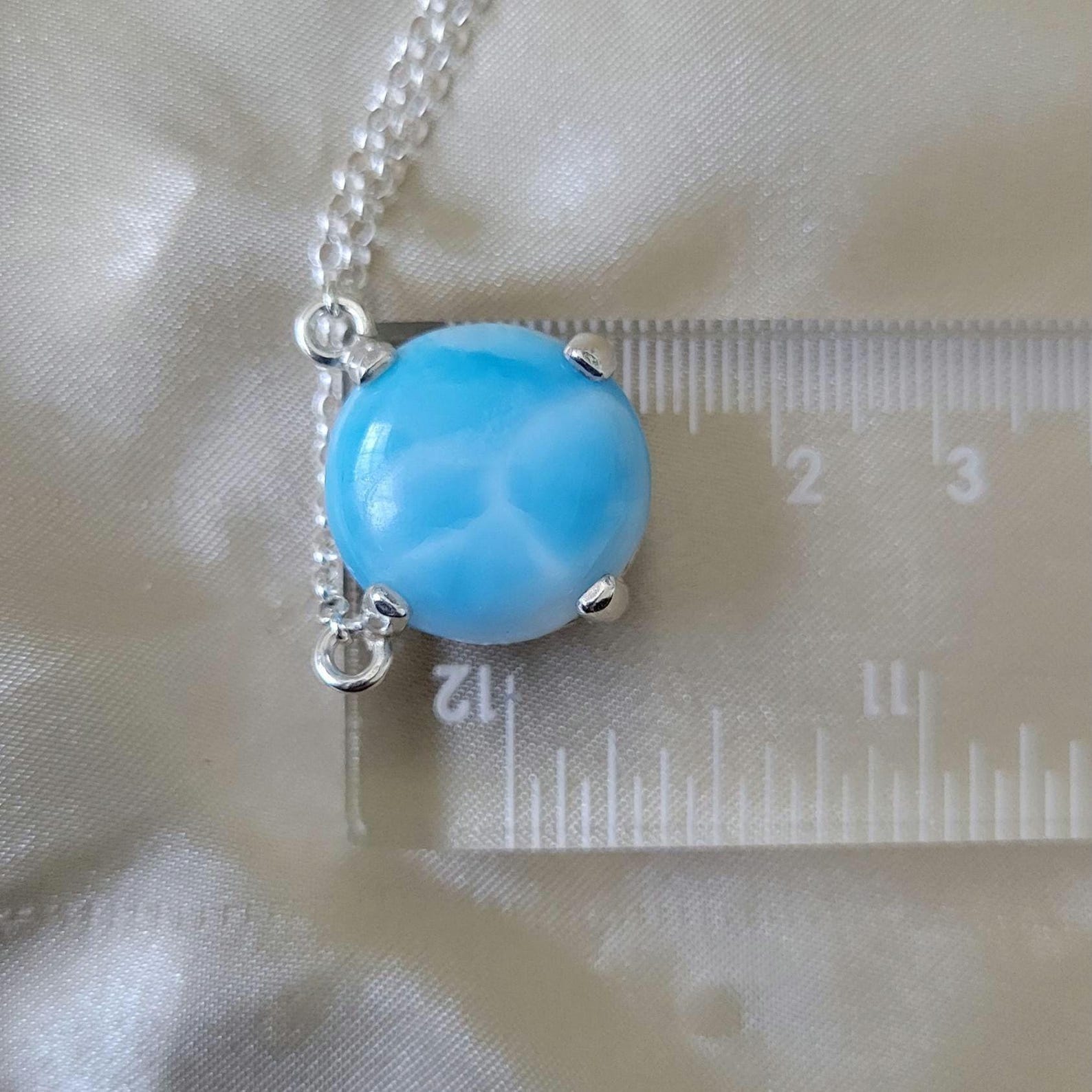 Small Authentic Blue Larimar Gemstone Ring Sterling Silver Circular Cut ...