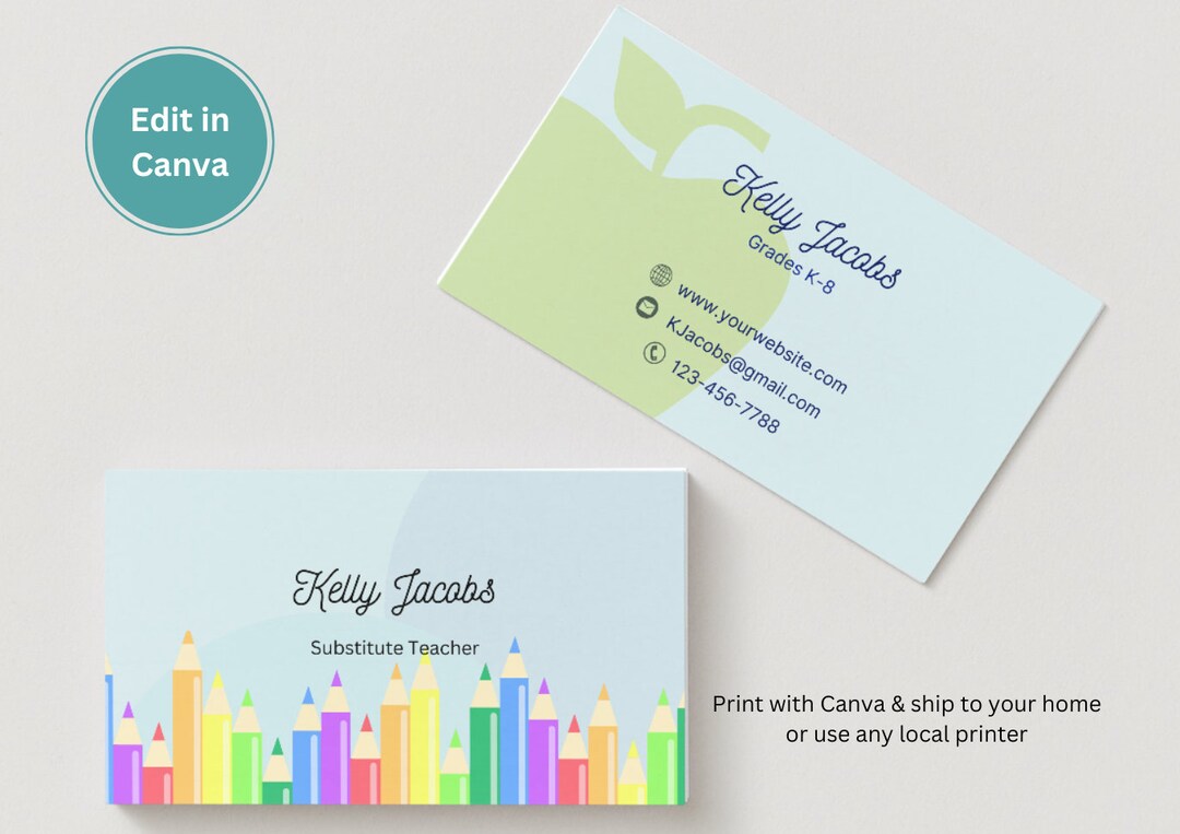 Substitute Teacher Business Card Template for Canva - Etsy