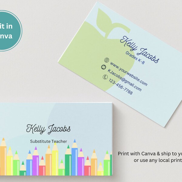 Substitute Teacher Business Card - Etsy