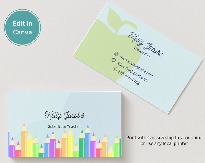 Substitute Teacher Business Cards, Open House Contact Cards, Back to ...