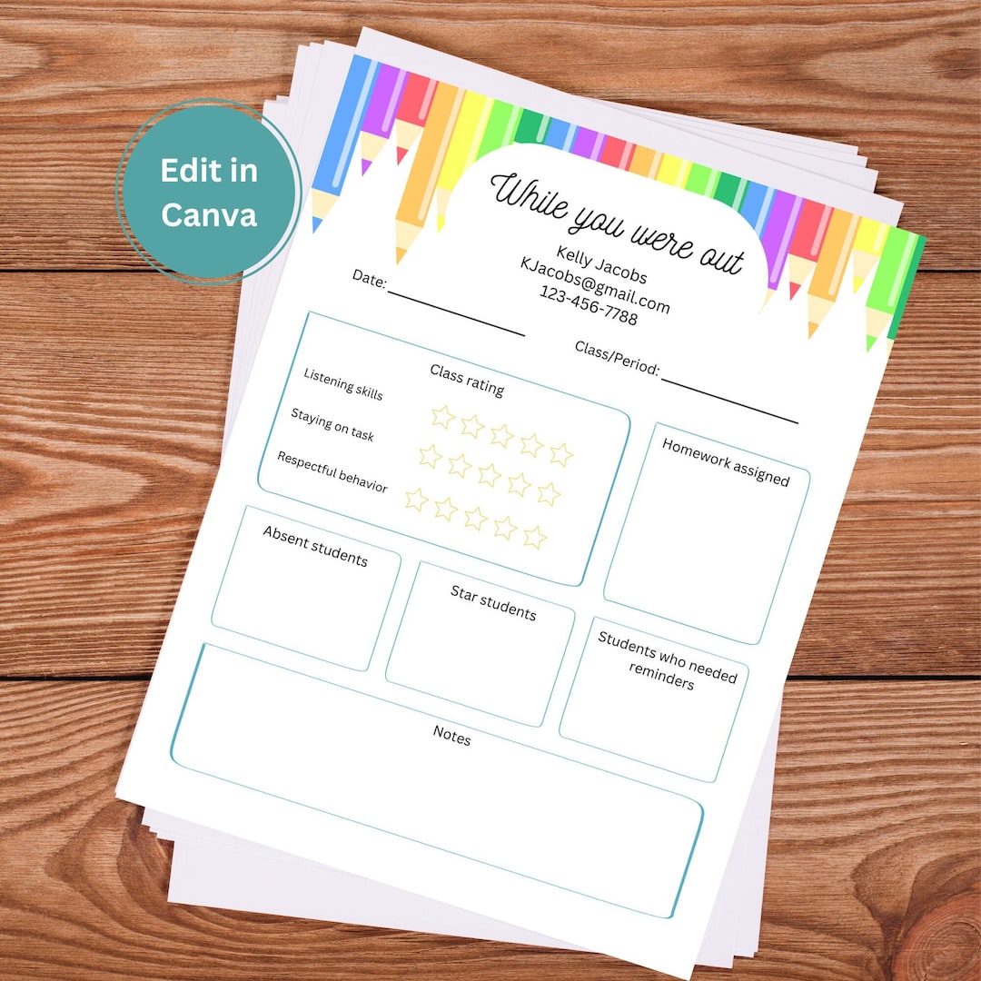 Substitute Teacher Notes Template (edit in Canva) - Etsy