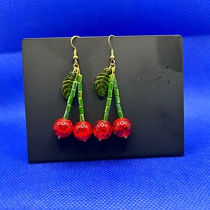 Glass Bead Cherry Earrings - Etsy