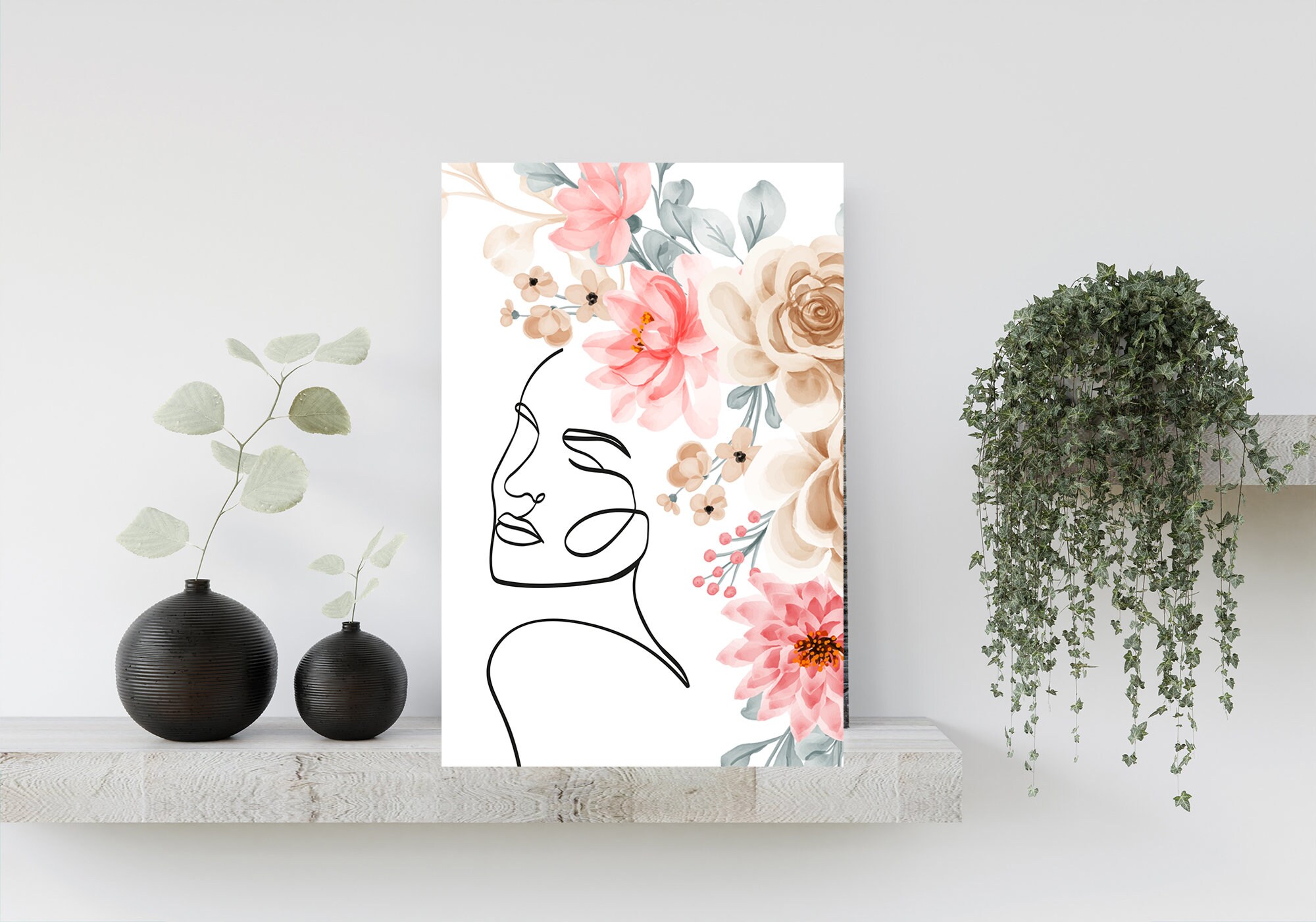 Flower Head Women Wall Art, Flower Head Canvas Print, Digital Flower ...