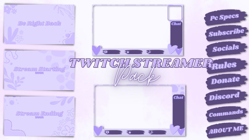 Purple Aesthetic Basic Twitch Streamer Overlay Pack - Etsy