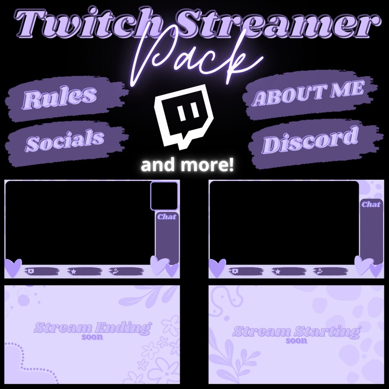 Purple Aesthetic Basic Twitch Streamer Overlay Pack - Etsy