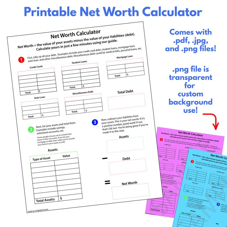Printable Net Worth Calculator - Etsy
