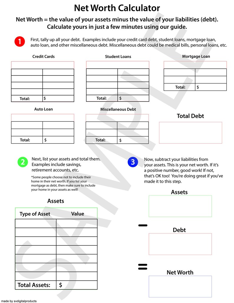 Printable Net Worth Calculator - Etsy